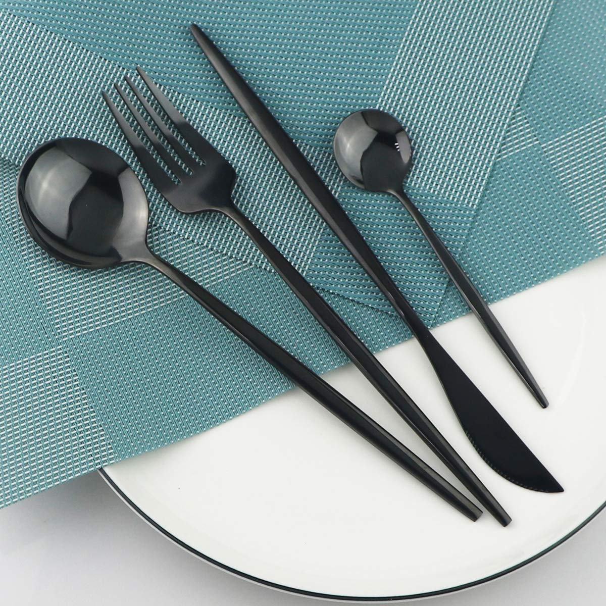 Gugrida 24-Piece Silverware Set - 18/10 Stainless Steel Reusable Utensils Forks Spoons Knives Set, Mirror Polished Cutlery Flatware Set, Great for Family Gatherings & Daily Use (6 set, Black)