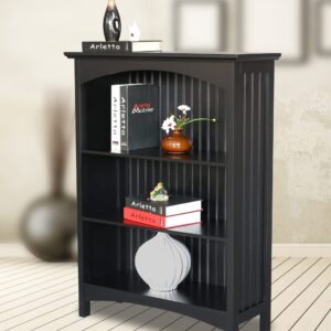 eHemco 3 Tier Bookcase with 2 Arched Supports, 40 Inches, Black