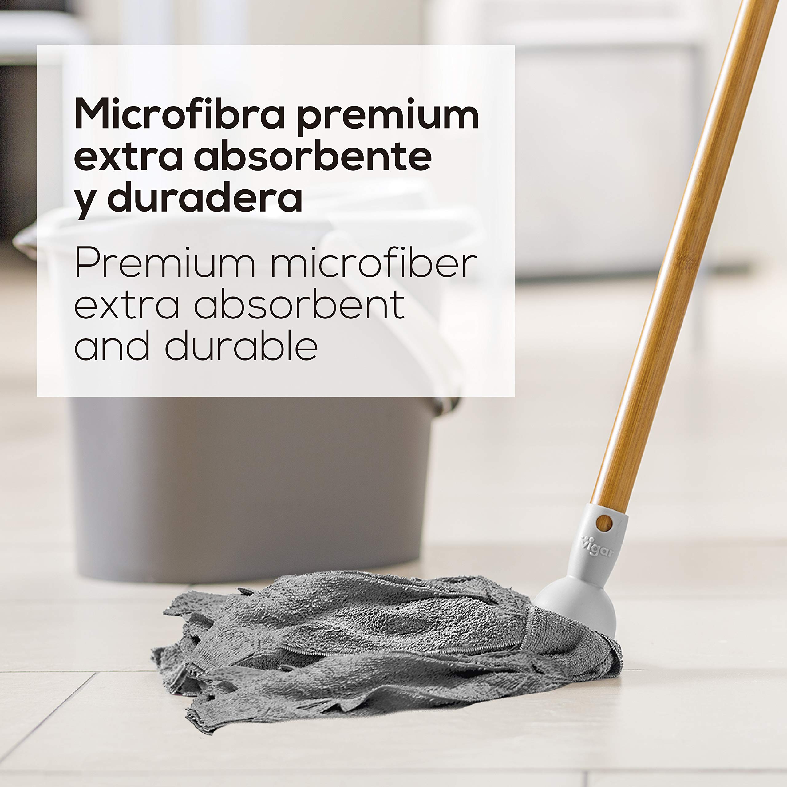 Vigar - Replacement for Mop – Universal Thread – 10 x 10 x 15 cm – Washing Machine Safe – Maximum Absorption – for All Floors – Grey