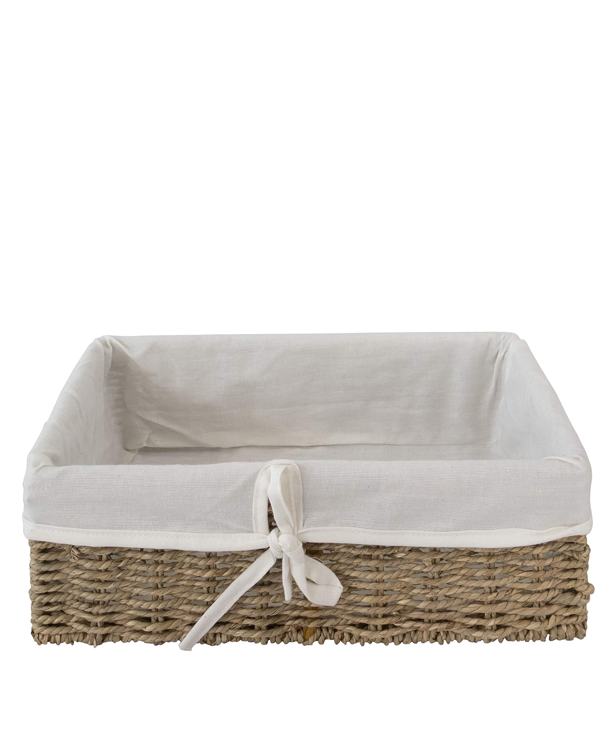 Natural Wicker Woven Storage Basket with Liner, Decorative Baskets and Bathroom Organizer for Living Room, Bathroom, Closet Organizer and Bath Beauty Products Organizer (Seagrass)