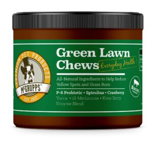 mcgrupps green lawn chews for dogs - grass burn relief for yellow lawn spots caused by dog urine -cranberry for urinary tract & bladder + digestive enzymes - made in the usa -130 ct