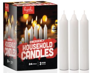 emergency candles - 24 pack white short taper candles - unscented - emergency candles for home and emergency kit