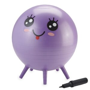 gaiam kids stay-n-play children's balance ball, flexible school chair active classroom desk alternative seating, built-in stay-put soft stability legs, includes air pump, 45cm, purple miss sunshine