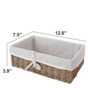 Natural Wicker Woven Storage Basket with Liner, Decorative Baskets and Bathroom Organizer for Living Room, Bathroom, Closet Organizer and Bath Beauty Products Organizer (Seagrass)