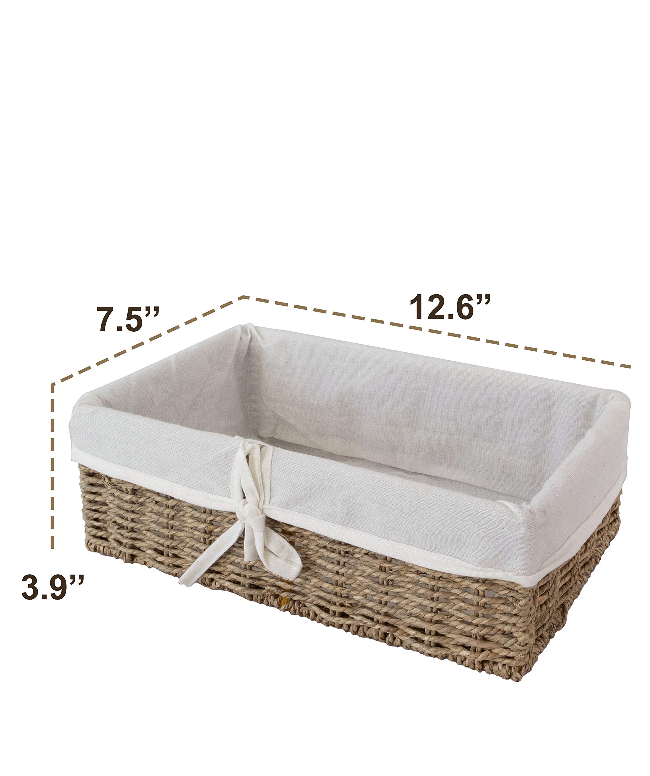 Natural Wicker Woven Storage Basket with Liner, Decorative Baskets and Bathroom Organizer for Living Room, Bathroom, Closet Organizer and Bath Beauty Products Organizer (Seagrass)