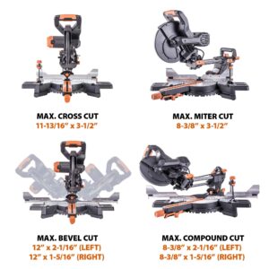 Evolution Power Tools R255SMS-DB+ 10-Inch Dual Bevel Sliding Miter Saw Multi-Material, Multipurpose Cutting Cuts Metal, Plastic, Wood 45˚-45˚ Double Bevel & 50˚-50˚ Miter TCT Blade Included