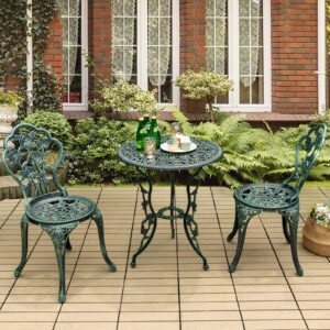 HAPPYGRILL 3-Piece Outdoor Bistro Set Rust-Resistant Cast Aluminum Table and Chairs with Elegant Rose Pattern, Outdoor Furniture Set with 1.9” Umbrella Hole for Balcony Backyard Garden Deck