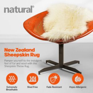 Natural Milan Genuine Sheepskin Area Rugs with Thick and Lush Pile, Fluffy Sheep Fur Rug with Anti-Skid Backing for Bedroom Living Room, Single Pelt, Ivory 2 ft x 3 ft