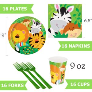 Jungle Party Supplies, Safari Birthday Decorations - Safari Theme Balloons, Birthday Banner, Paper Plates, Cups, Napkins, Forks, Tablecloth, Zoo Animals Tattoos