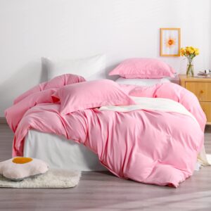 ntbay queen pink duvet cover - 1 duvet cover (90"x90") and 2 pillow shams, 3 pieces, soft brushed microfiber comforter cover with zipper closure, pink