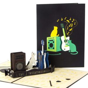 ribbli guitar and cat 3d pop up card for all occasion cat birthday card fathers day card pop up birtdahy card for men women cat and guitar lover gifts, with envelope