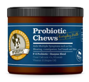 mcgrupps probiotic chews for dogs - with natural digestive enzymes + prebiotics - for diarrhea & upset stomach relief + gas & constipation - allergy & immune + hot spots - made in the usa - 130 ct