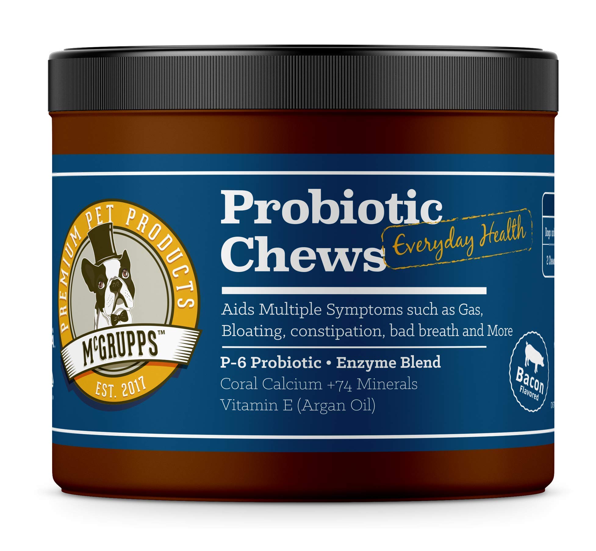 Mcgrupps Probiotic Chews for Dogs - with Natural Digestive Enzymes + Prebiotics - for Diarrhea & Upset Stomach Relief + Gas & Constipation - Allergy & Immune + Hot Spots - Made in The USA - 130 Ct