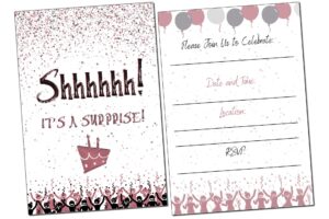 elcer surprise party invitations | it’s a surprise birthday | kids and adults | fill in style | rose gold & black | confetti streamers party invitations | 20 count with envelopes | all occasions