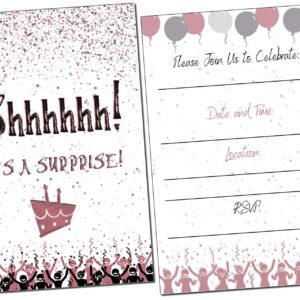 Elcer Surprise Party invitations | It’s a surprise Birthday | Kids and Adults | Fill In Style | Rose Gold & Black | Confetti Streamers Party Invitations | 20 Count With Envelopes | All occasions