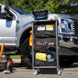 Housekeeping and Janitorial Cart with Rolling Wheels, Black Bag, Compact Steel Frame, Hammertone Finish