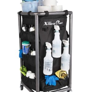 Housekeeping and Janitorial Cart with Rolling Wheels, Black Bag, Compact Steel Frame, Hammertone Finish