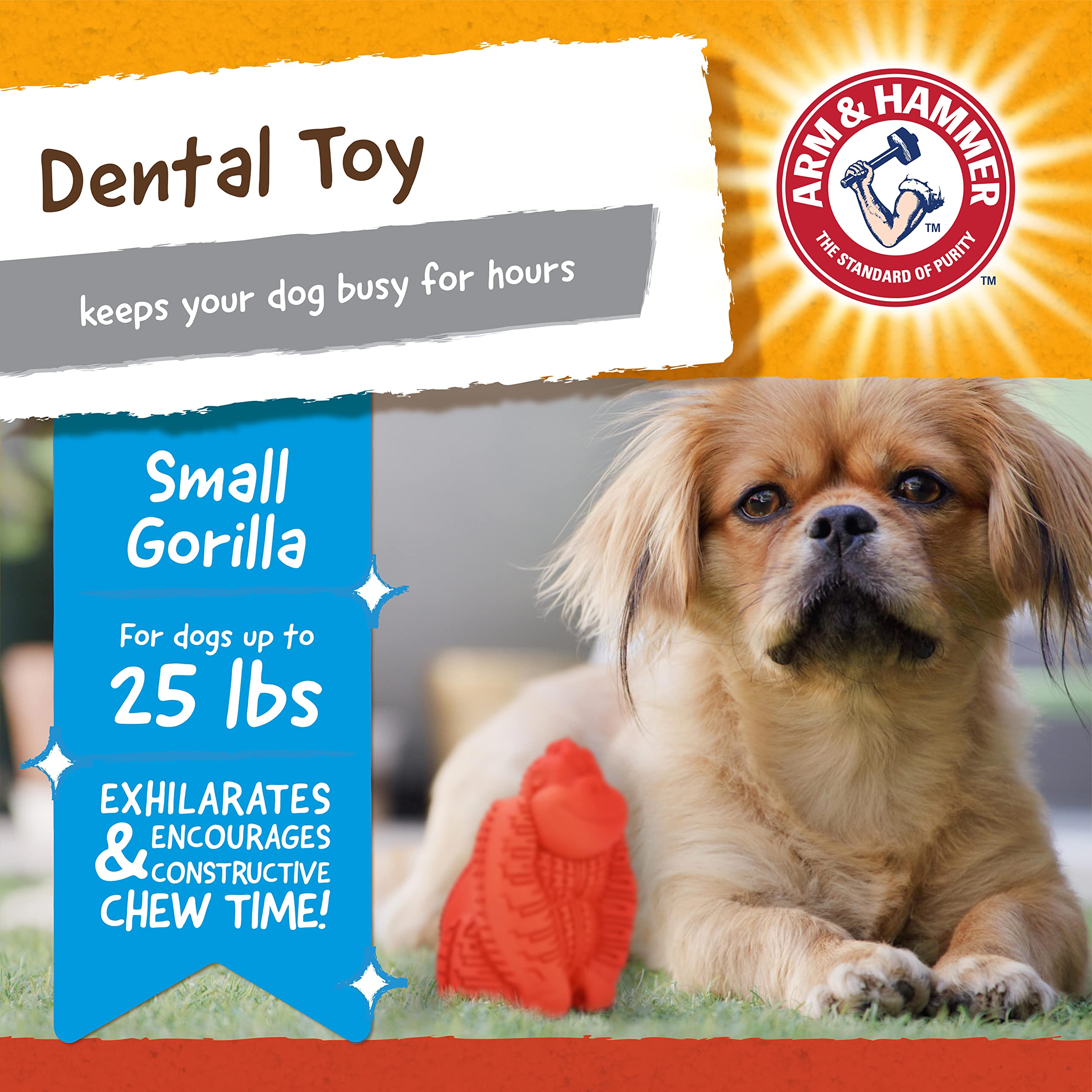 Arm & Hammer for Pets Super Treadz Mini Gorilla Dental Chew Toy for Dogs | Dog Dental Chew Toys Reduce Plaque & Tartar Buildup Without Brushing | for Dogs up to 25 Lbs, Small (1 Count)