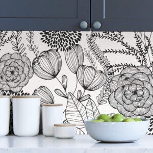 NuWallpaper NUS3501 Secret Garden Peel & Stick Wallpaper, Black