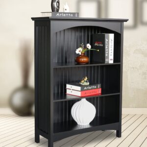 eHemco 3 Tier Bookcase with 2 Arched Supports, 40 Inches, Black