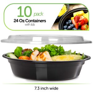 PrepNaturals Reusable Plastic Containers with Lids, 10 Pack, Black, Meal Prep Bowls, Lunch Containers, BPA, PVC and Phthalate Free, Microwave and Freezer Safe