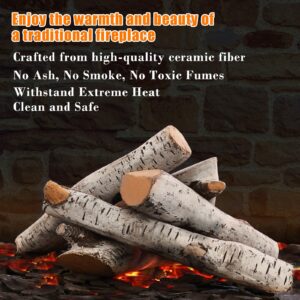 Hisencn Gas Fireplace Logs Set, Ceramic White Birch Log for Gas Fireplace Intdoor Inserts, Vented, Electric Gas Fireplaces, Outdoor Firebowl, Linear Fire Pits Ceramic Fiber Fake Wood Logs, 6pcs