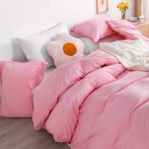 NTBAY Queen Pink Duvet Cover - 1 Duvet Cover (90"x90") and 2 Pillow Shams, 3 Pieces, Soft Brushed Microfiber Comforter Cover with Zipper Closure, Pink