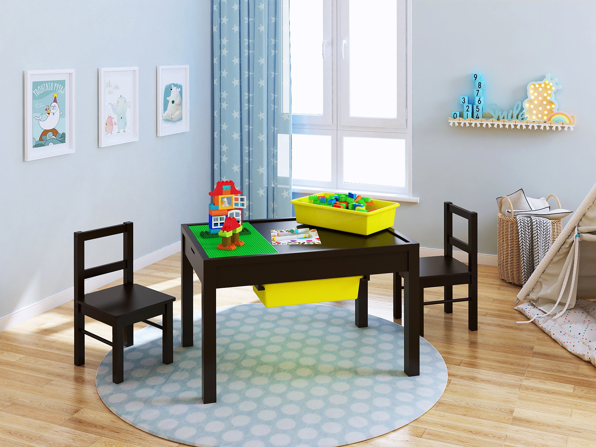 UTEX Large 2 in 1 Kid Activity Table with Storage for Older Kids, Play Table for Kids,Boys,Girls, Espresso