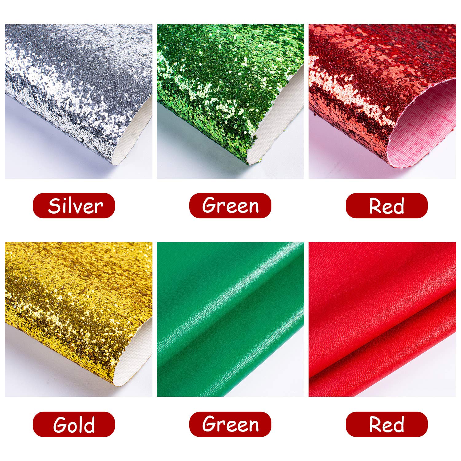 MIAHART 10 Pack Christmas Faux Leather Sheet 4 Colors Shining Faux Leather Sheets Metallic Glitter Leather Fabric Sheet for Making Christmas Theme Hair Bows and Earrings (8.3 x 11.8 inch)