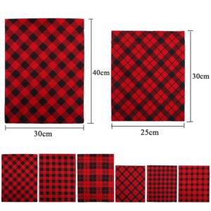 Aneco 6 Pack Buffalo Plaid Drawstring Christmas Gift Bags Christmas Sack for Gifts Cotton Cloth Red and Black Plaid Christmas Fabric Bags Assorted Sizes for Party Favors