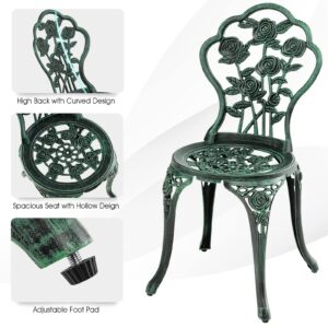 HAPPYGRILL 3-Piece Outdoor Bistro Set Rust-Resistant Cast Aluminum Table and Chairs with Elegant Rose Pattern, Outdoor Furniture Set with 1.9” Umbrella Hole for Balcony Backyard Garden Deck