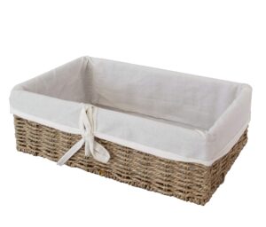 natural wicker woven storage basket with liner, decorative baskets and bathroom organizer for living room, bathroom, closet organizer and bath beauty products organizer (seagrass)