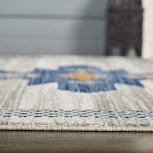 Abani Porto Collection 3' x 5' Southwestern Area Rug, Rectangular Turkish Beige & Blue Tribal Print Accent Rug Rugs