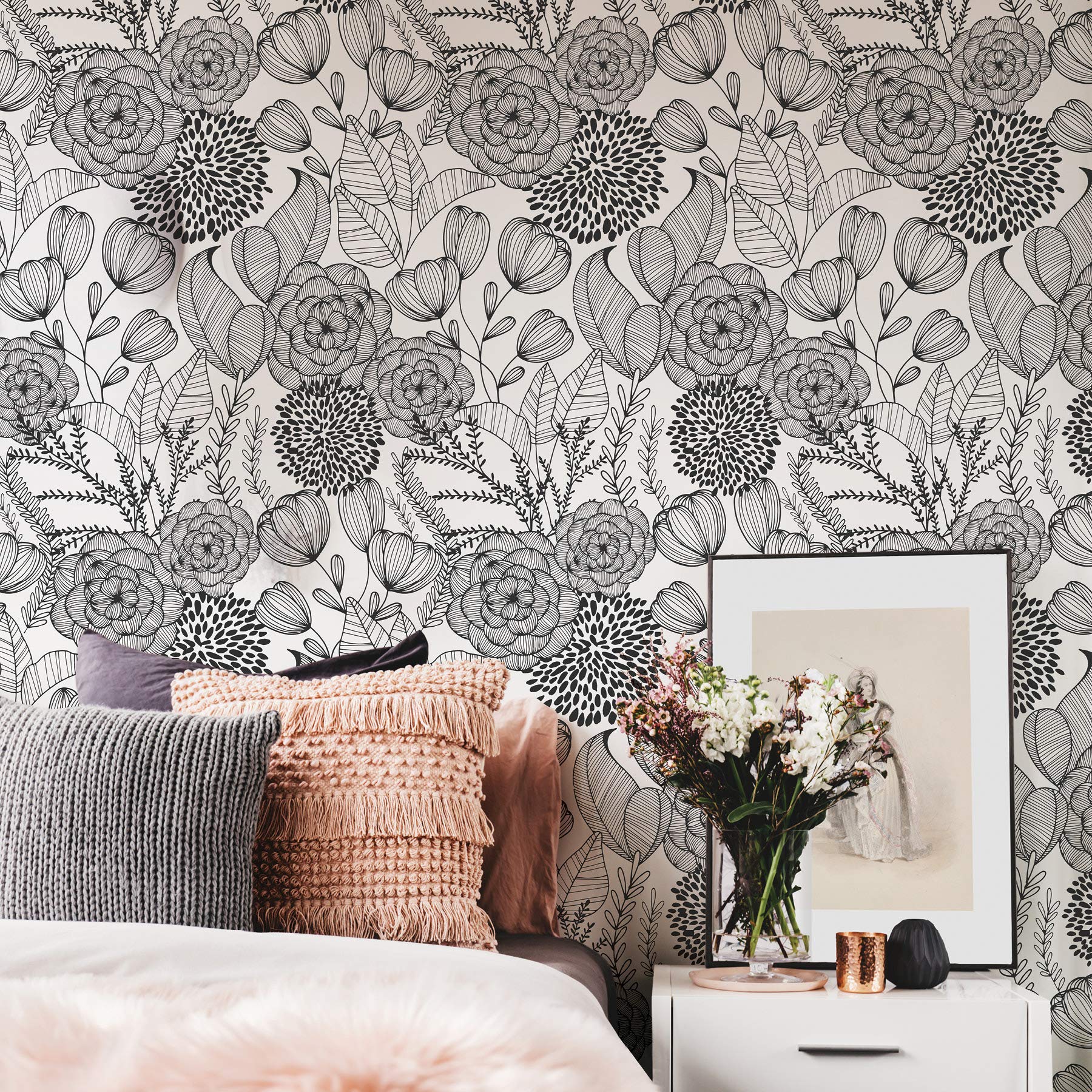 NuWallpaper NUS3501 Secret Garden Peel & Stick Wallpaper, Black