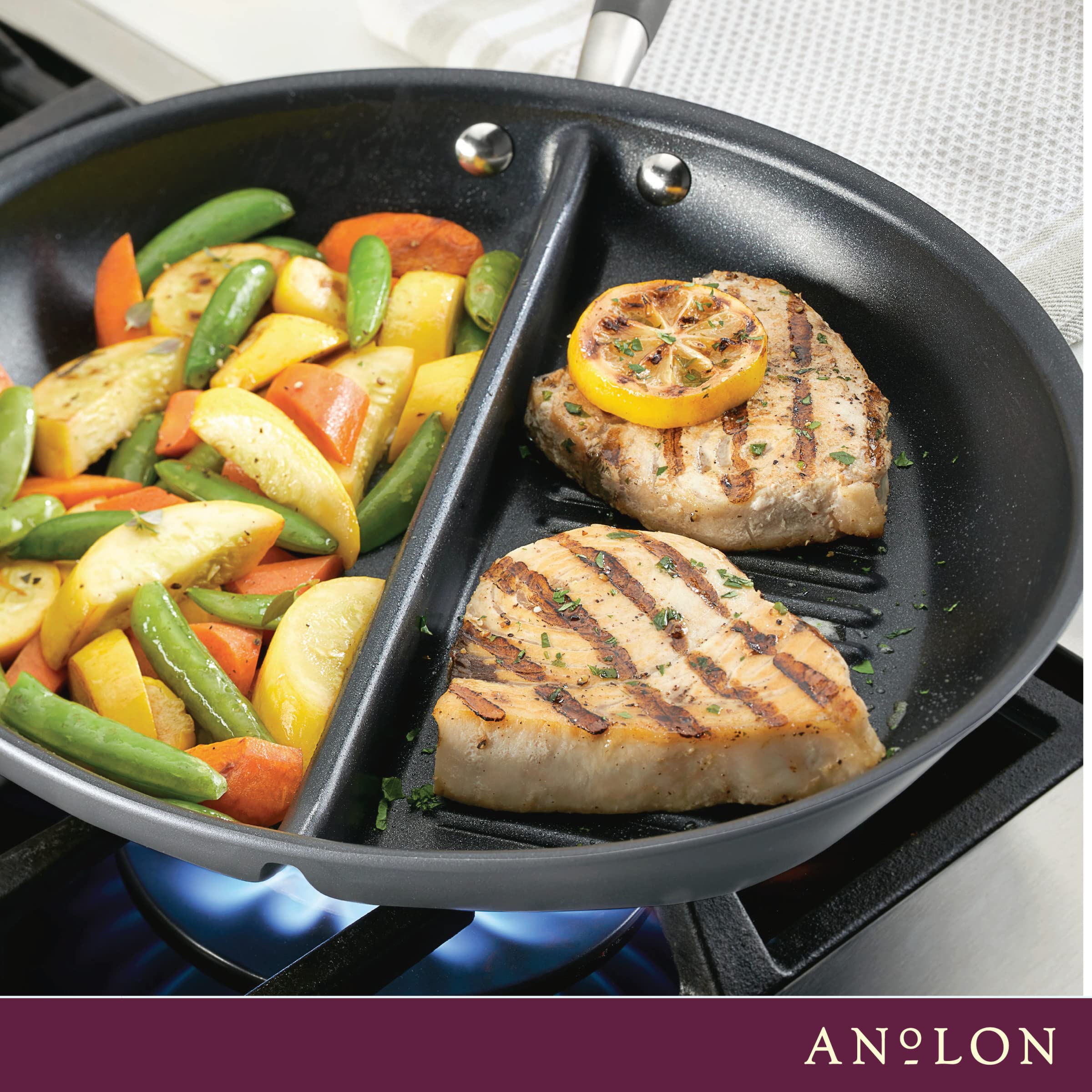 Anolon Advanced Home Hard-Anodized Nonstick Skillets (12.5-Inch Divided Skillet, Moonstone)