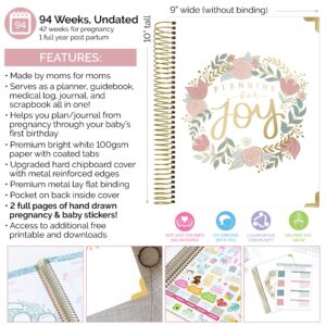 bloom daily planners New Pregnancy and Baby's First Year Calendar Planner & Keepsake Journal with Stickers - Hardcover Scrapbook Memory Book Organizer - Undated - 8” x 10" - Green & Pink