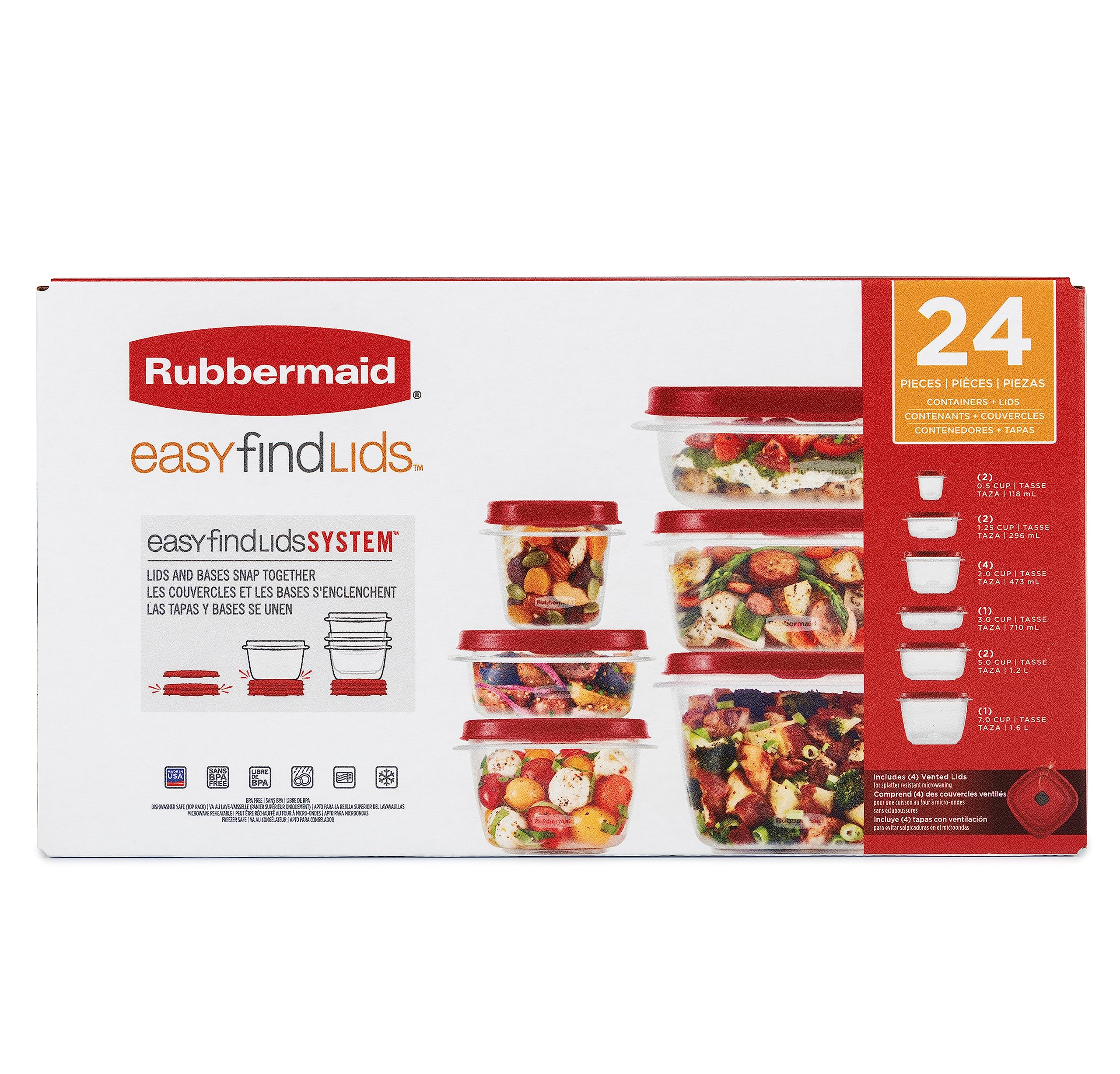 Rubbermaid Assorted Food Storage Container Set - Case of: 1; Each Pack Qty: 24; Total Items Qty: 24