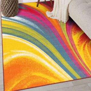 rugshop modern contemporary waves non-slip (non-skid) area rug 3'3" x 5' multi