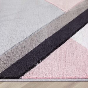 Well Woven Good Vibes Nora Blush Pink Modern Geometric Stripes and Boxes 7'10" x 9'10" 3D Texture Area Rug, Model