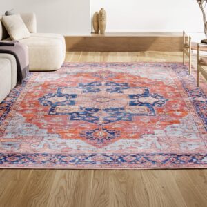 jonathan y wsh109a-8 maris ornate medallion machine washable indoor bohemian transitional area rug,high traffic,kitchen,living room,backyard,non shedding,8 x 10,terracotta/cream