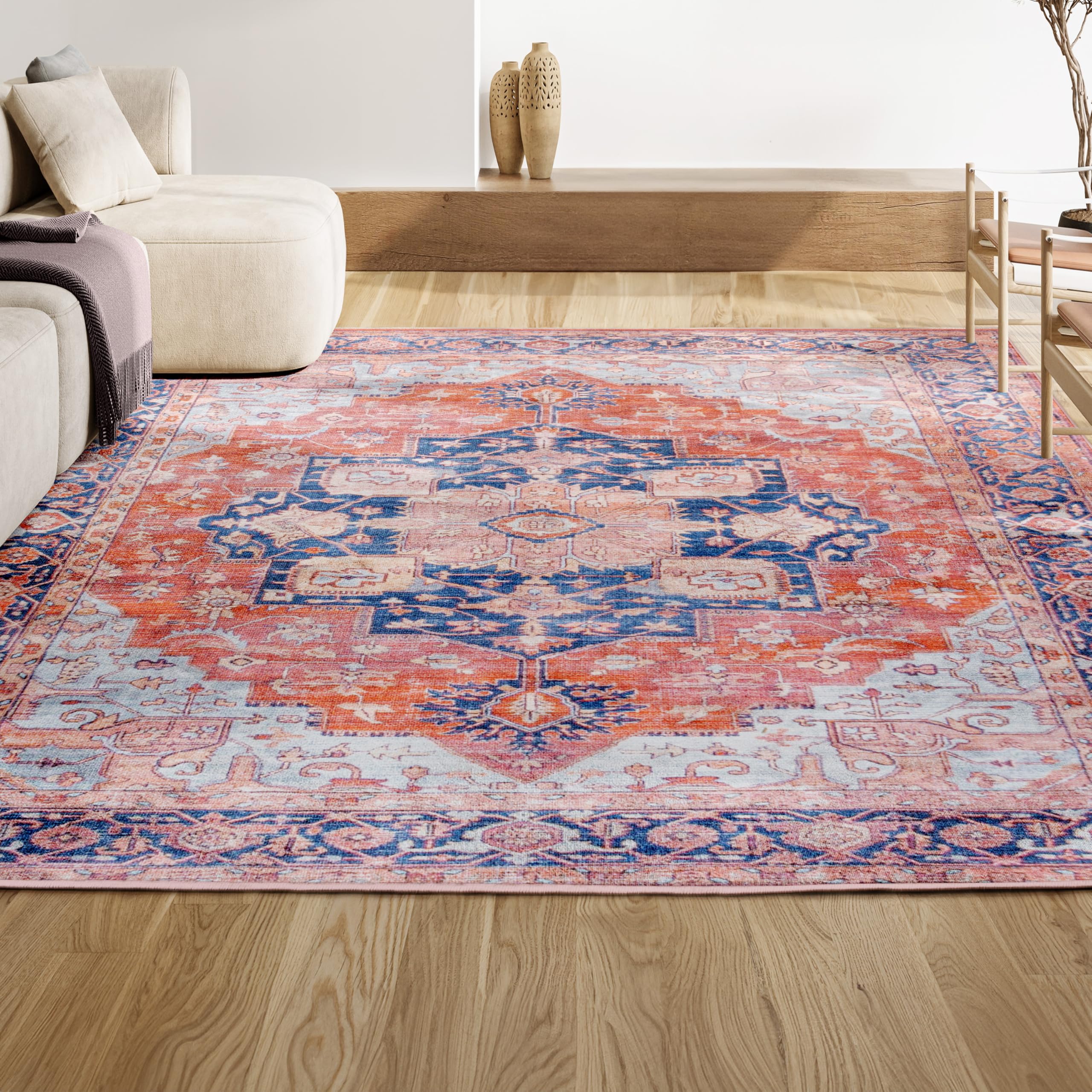 JONATHAN Y WSH109A-8 Maris Ornate Medallion Machine Washable Indoor Bohemian Transitional Area Rug,High Traffic,Kitchen,Living Room,Backyard,Non Shedding,8 X 10,Terracotta/Cream