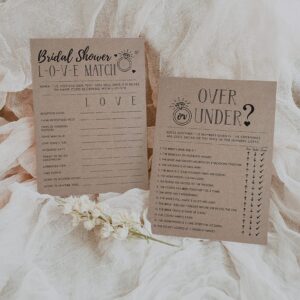 Your Main Event Prints Bridal Shower Bachelorette Games, Rustic Kraft, Word Match, What Did The Groom Say, Over and Under, Wedding Alphabet, 25 games each