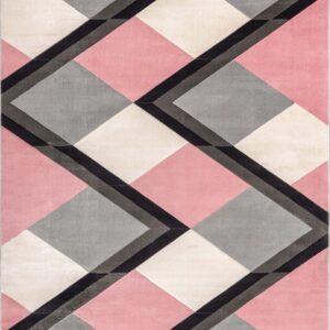 Well Woven Good Vibes Nora Blush Pink Modern Geometric Stripes and Boxes 7'10" x 9'10" 3D Texture Area Rug, Model