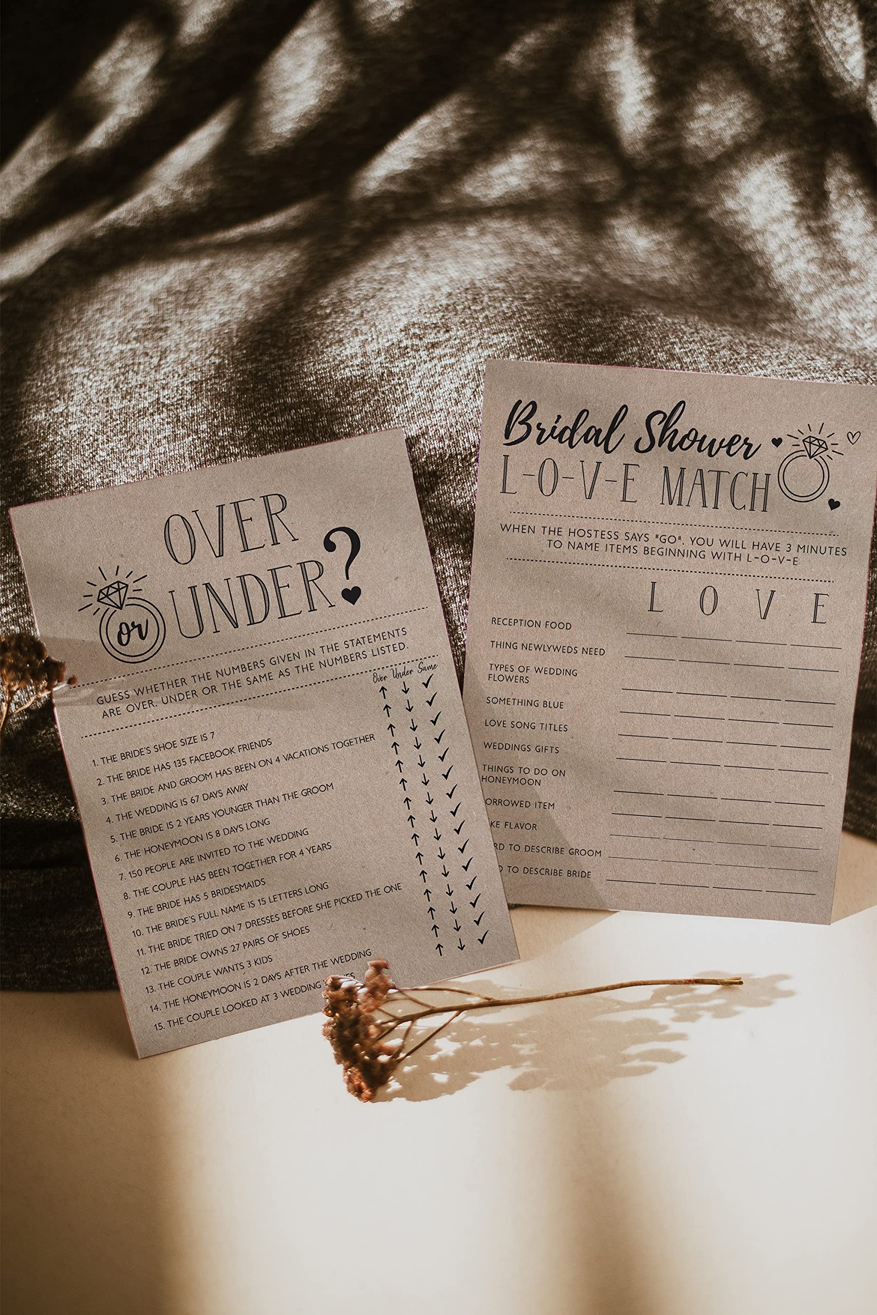 Your Main Event Prints Bridal Shower Bachelorette Games, Rustic Kraft, Word Match, What Did The Groom Say, Over and Under, Wedding Alphabet, 25 games each