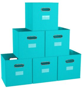 ornavo home foldable storage bins basket cube organizer with dual handles and window pocket - 6 pack - 12" l x 12" w x 12" h - teal