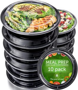 prepnaturals reusable plastic containers with lids, 10 pack, black, meal prep bowls, lunch containers, bpa, pvc and phthalate free, microwave and freezer safe