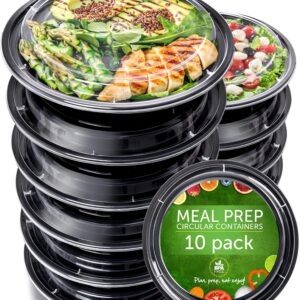 PrepNaturals Reusable Plastic Containers with Lids, 10 Pack, Black, Meal Prep Bowls, Lunch Containers, BPA, PVC and Phthalate Free, Microwave and Freezer Safe