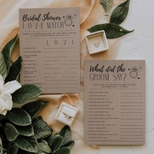 Your Main Event Prints Bridal Shower Bachelorette Games, Rustic Kraft, Word Match, What Did The Groom Say, Over and Under, Wedding Alphabet, 25 games each