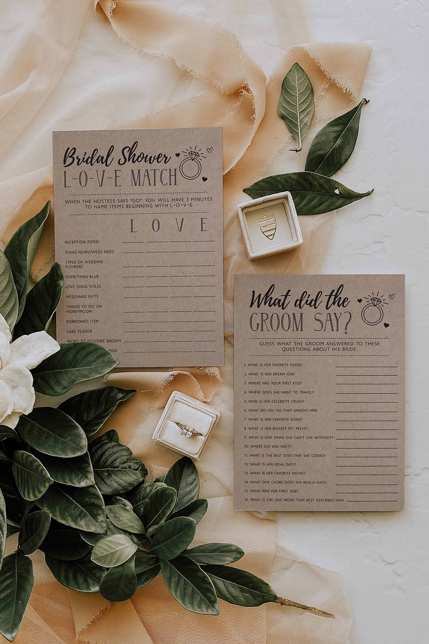 Your Main Event Prints Bridal Shower Bachelorette Games, Rustic Kraft, Word Match, What Did The Groom Say, Over and Under, Wedding Alphabet, 25 games each