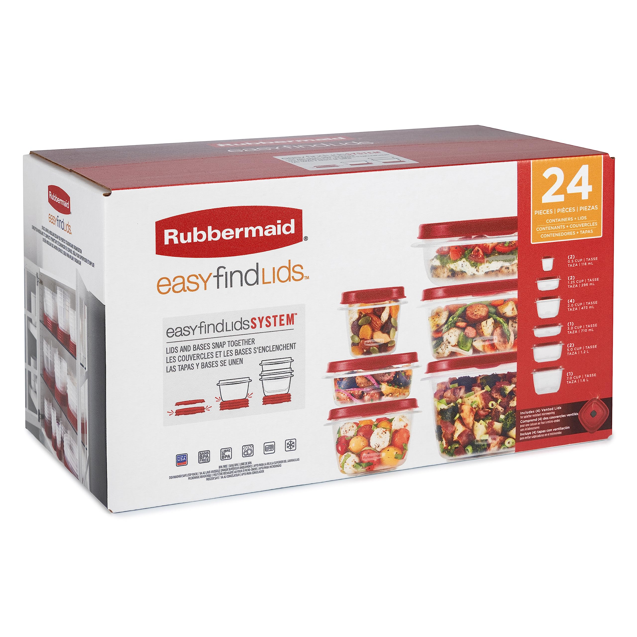 Rubbermaid Assorted Food Storage Container Set - Case of: 1; Each Pack Qty: 24; Total Items Qty: 24